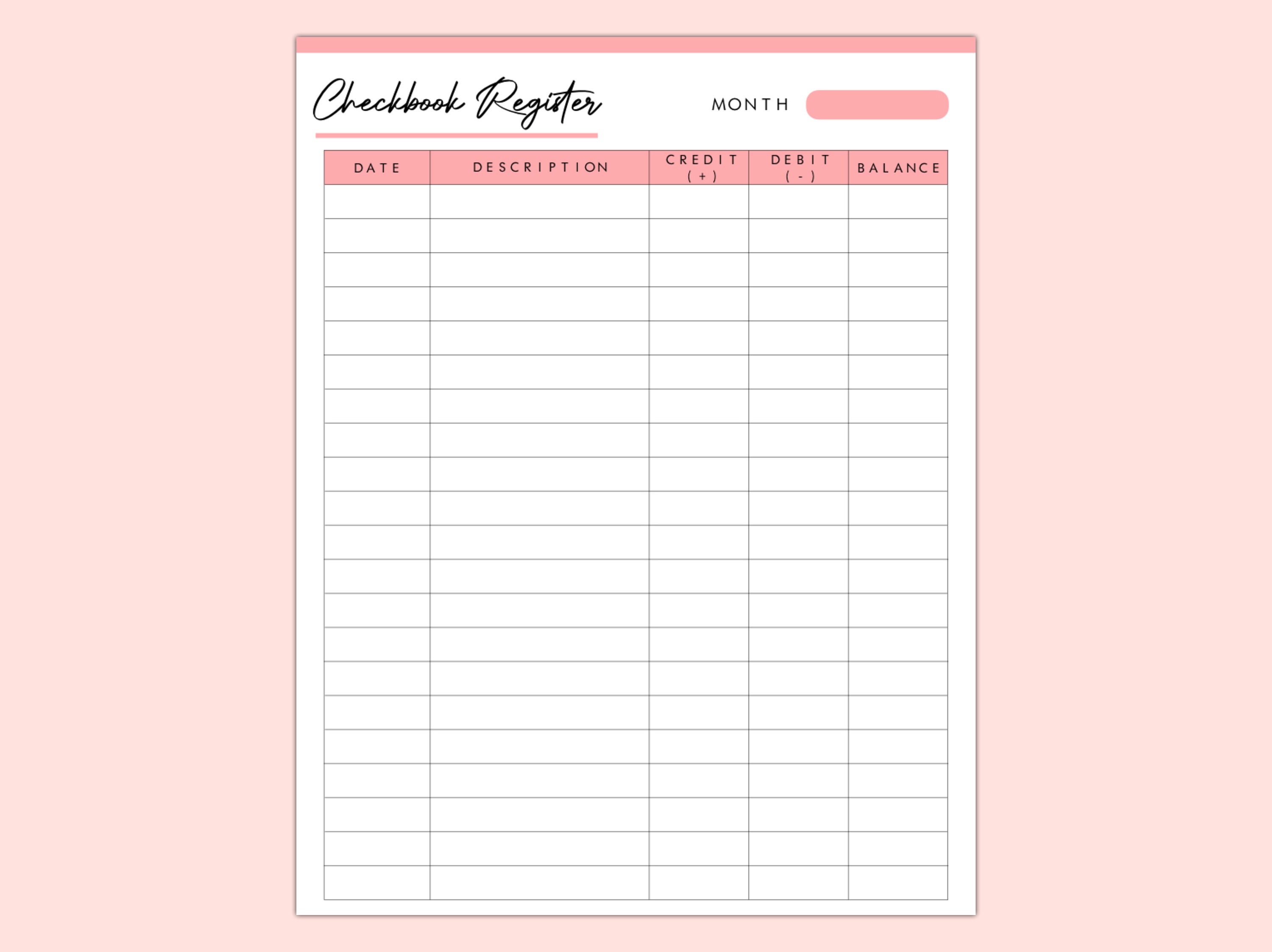 Printable Checkbook Register Finance Tracker Check Register Financial ...