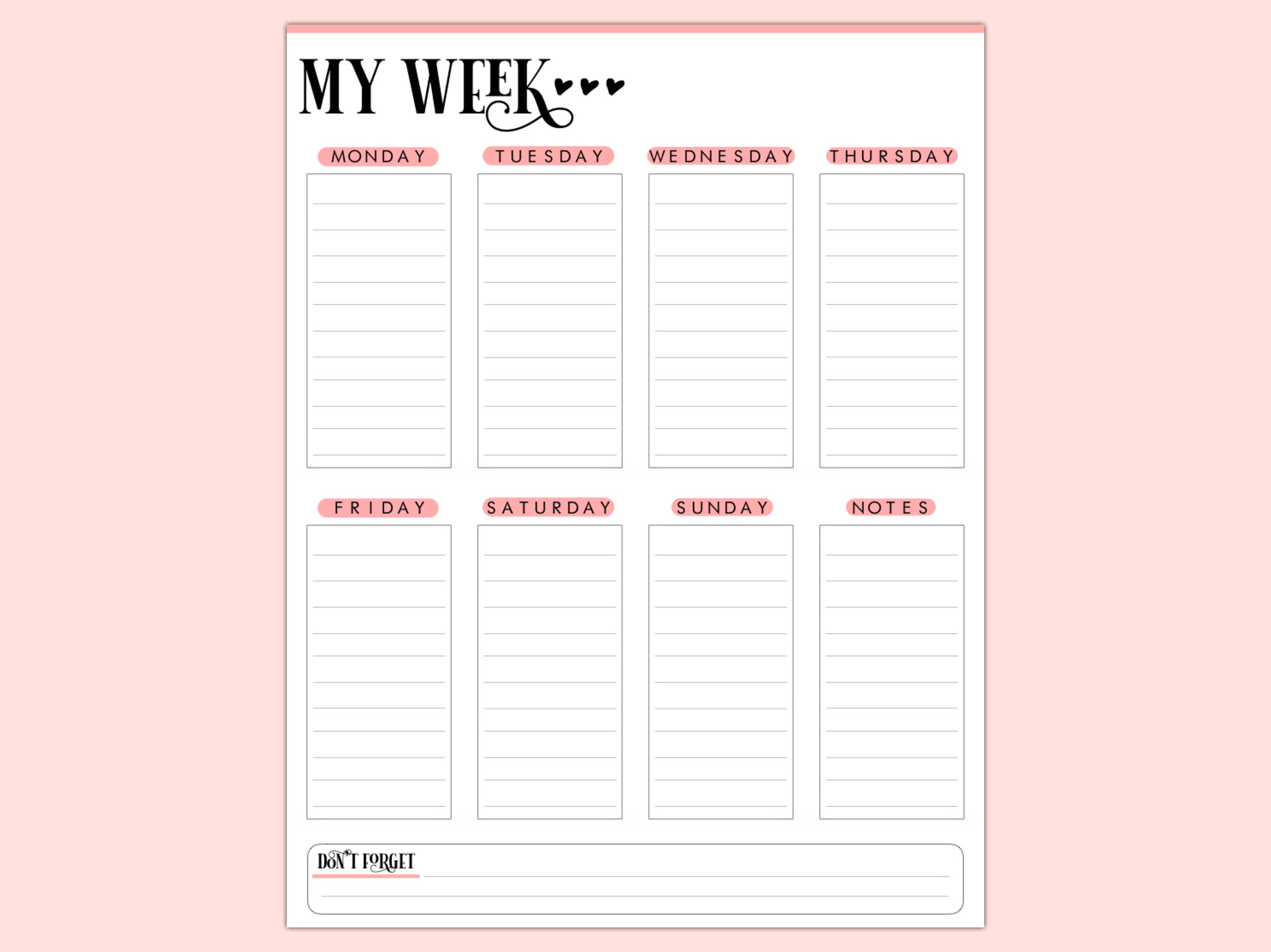 Weekly to Do List Printable | Minimalist Weekly Planner | Weekly Agenda ...