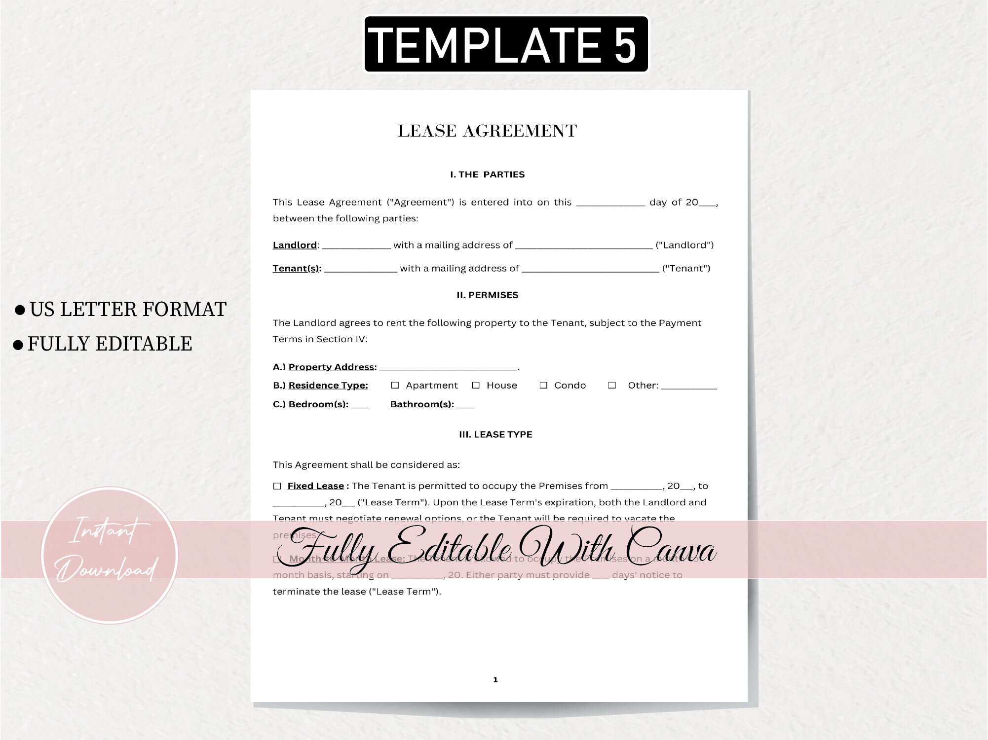 Editable Lease Agreement Template: Landlord-tenant Contract (digital ...
