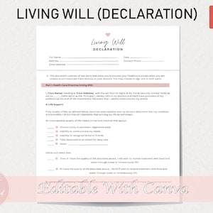 Editable Living Will Kit: Living Will Declaration and Health Care Power ...