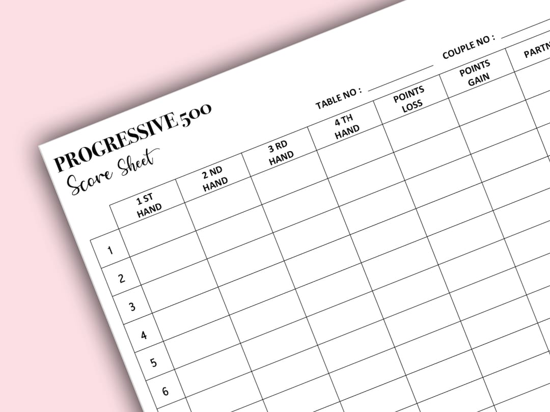 Progressive 500 Score Sheet: Printable Scorecard (PDF Download) - Etsy