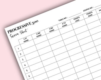 Progressive Card Game 500 Score Sheets