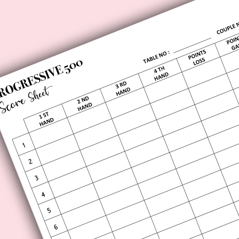 Printable Progressive Euchre Score Card - Etsy