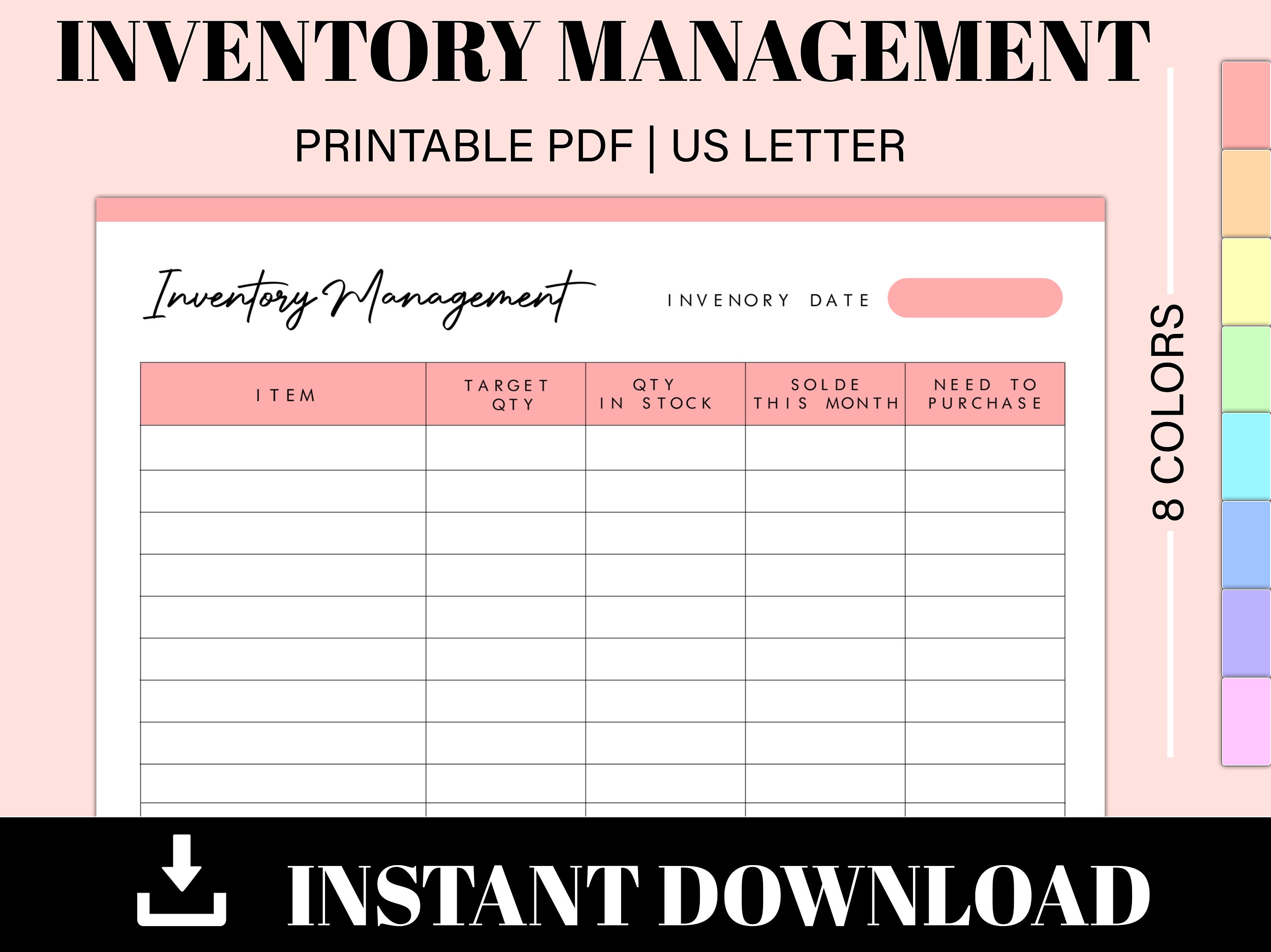 Inventory Management Printable | Small Business Inventory | Inventory ...