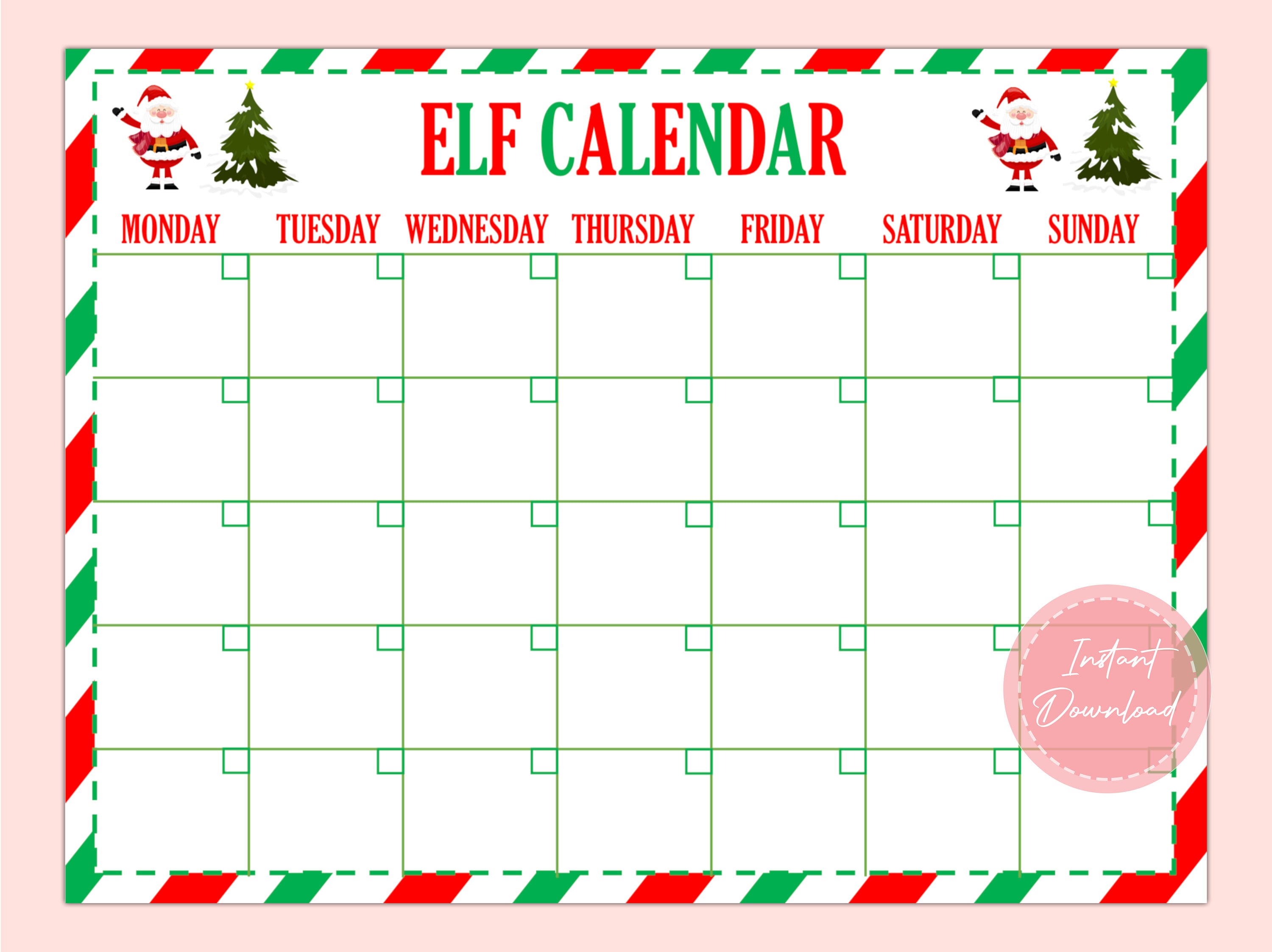 Elf Planning Calendar | Christmas Elf Ideas | Elf Report Calendar | Elf ...