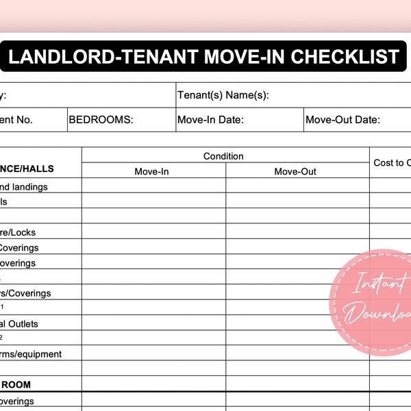 Landlord Tenant Checklist - Etsy