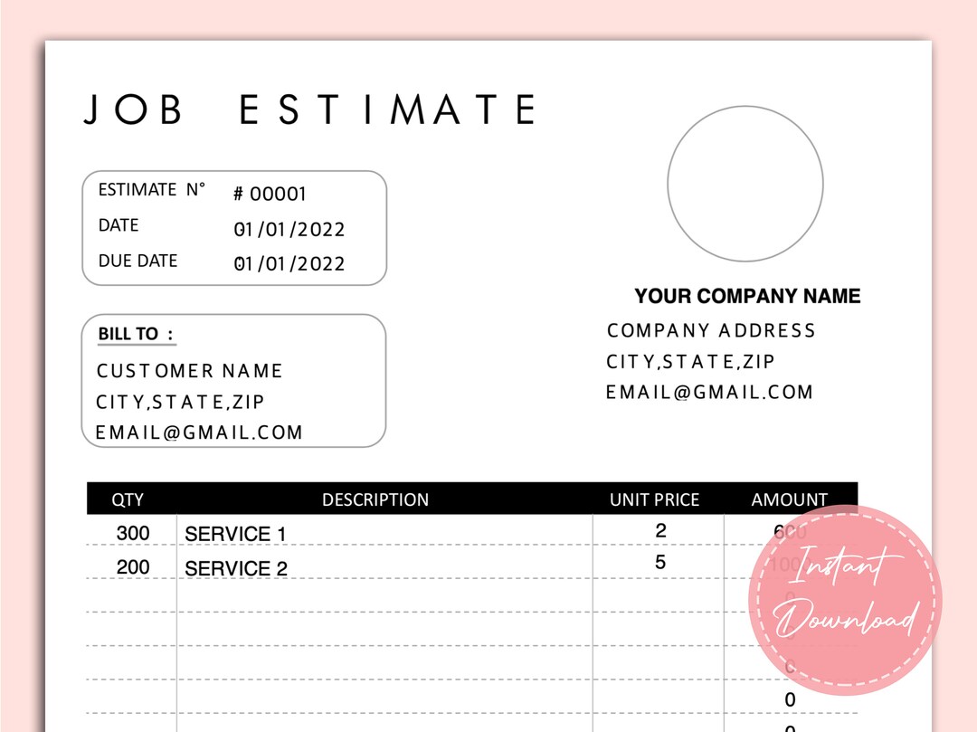 Editable Job Estimate | Printable Job Estimate Template | Business ...