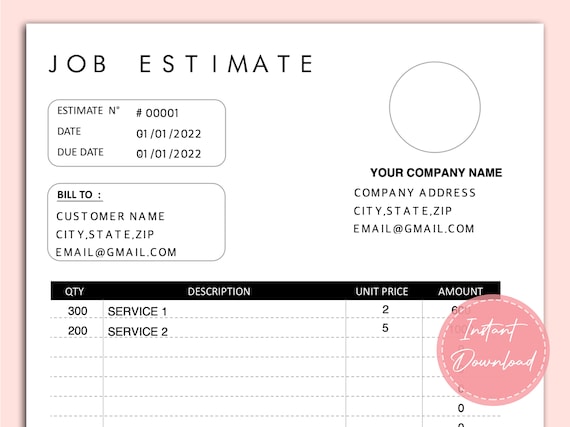 Editable Job Estimate Printable Job Estimate Template - Etsy