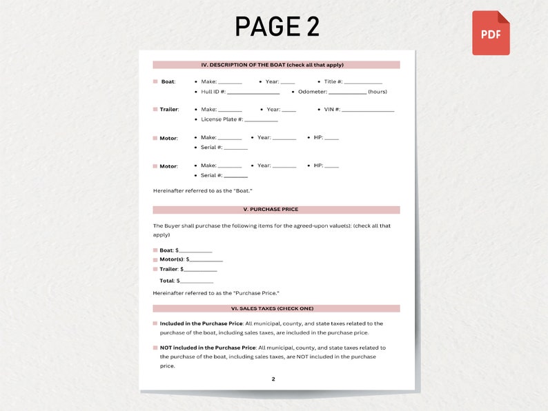 Editable Boat Bill of Sale Template | Printable Canva Design | Legal ...