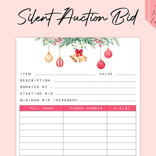 Silent Auction Bid Sheet Christmas - Etsy