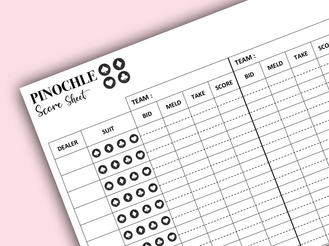 Pinochle Score Sheet: Printable Scorecard (PDF Download) - Etsy