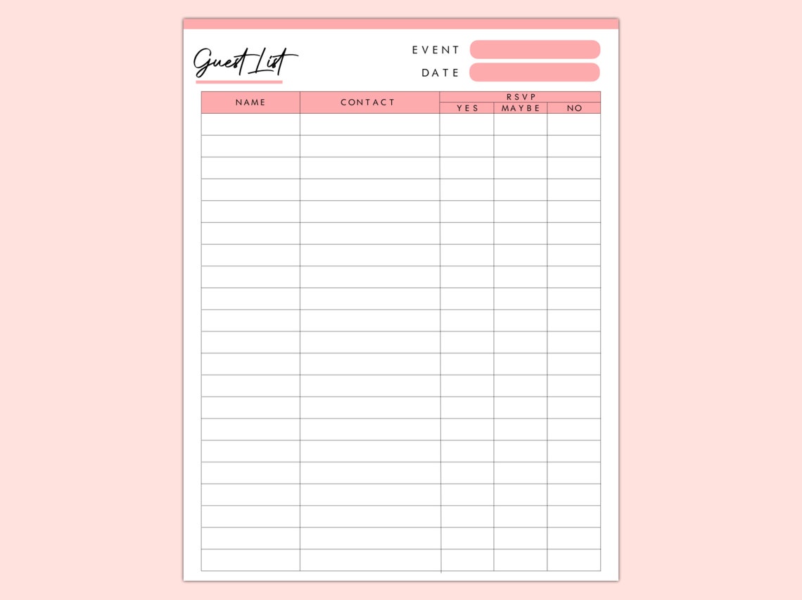 Printable Guest List Planner | Guest List Tracker | RSVP Tracker ...