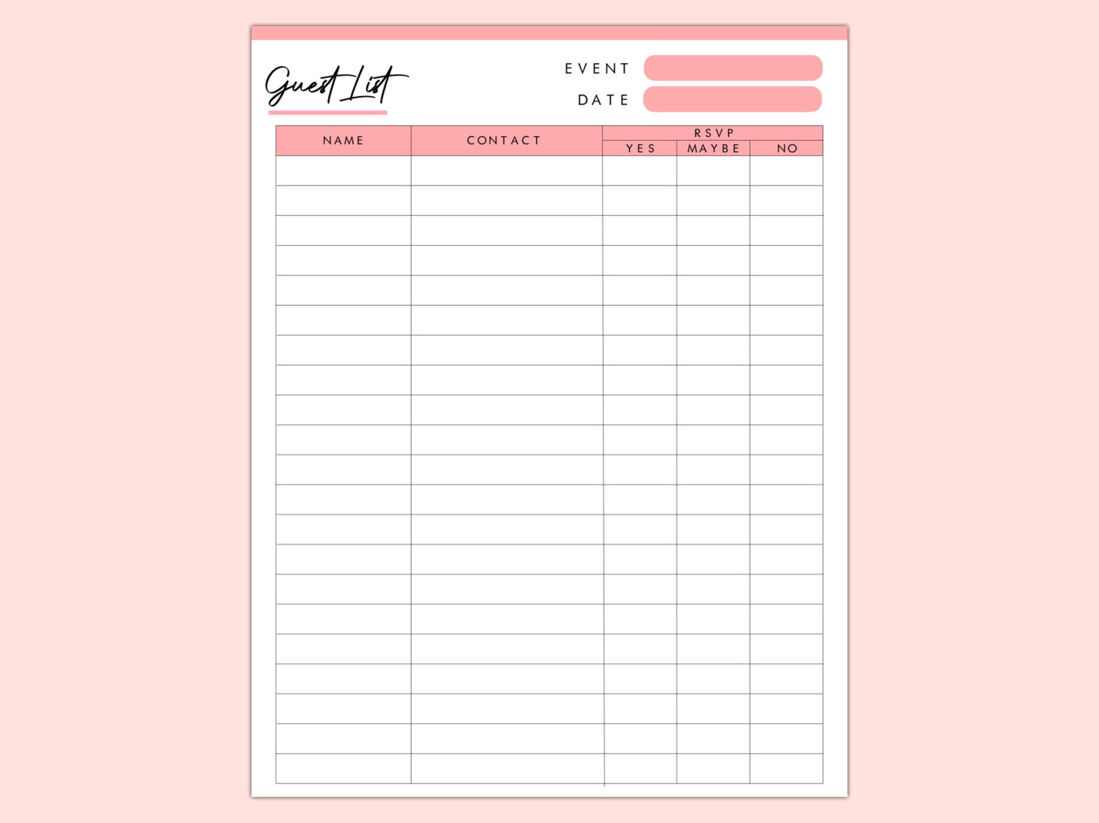 Printable Guest List Planner | Guest List Tracker | RSVP Tracker ...