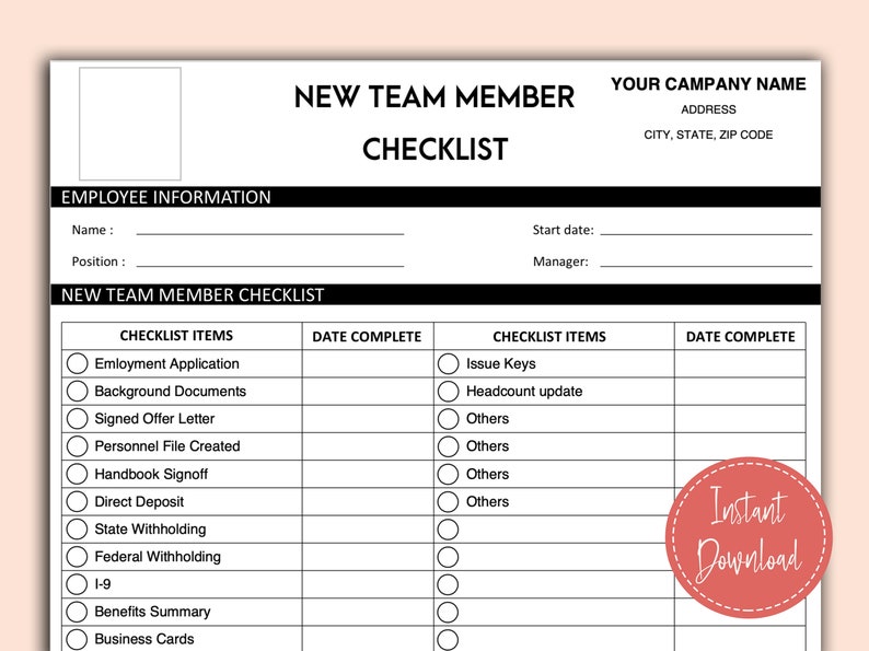 New Hire Checklist: Editable Onboarding Template (PDF Download) - Etsy