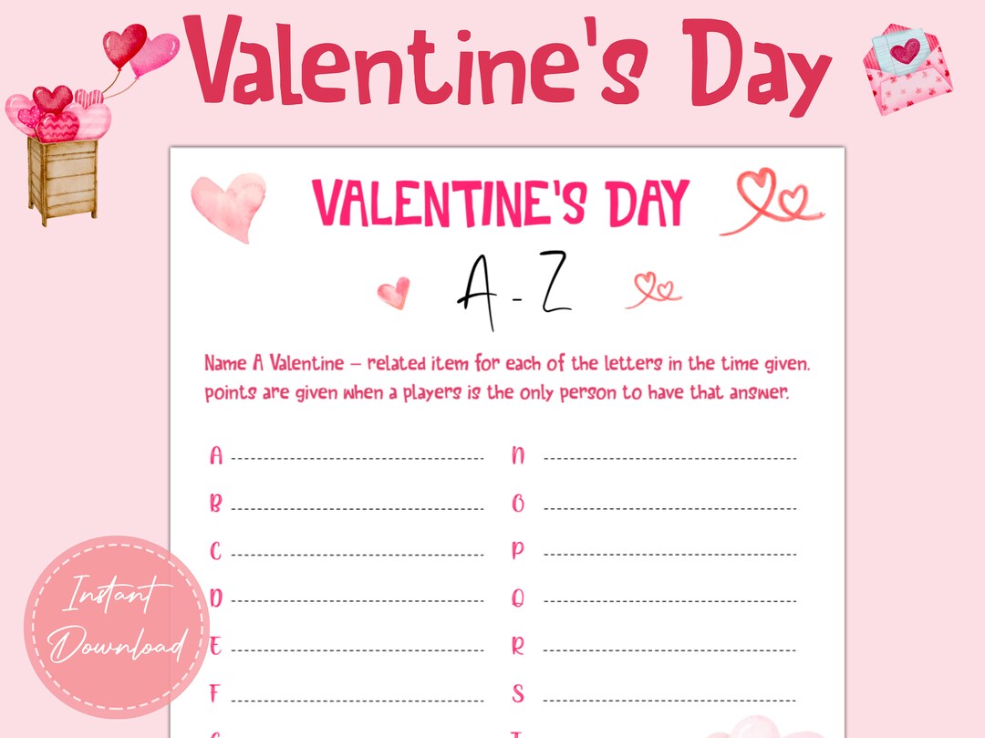 Valentine's Day A-Z Game Valentine Printable Game Fun Valentine's Day ...