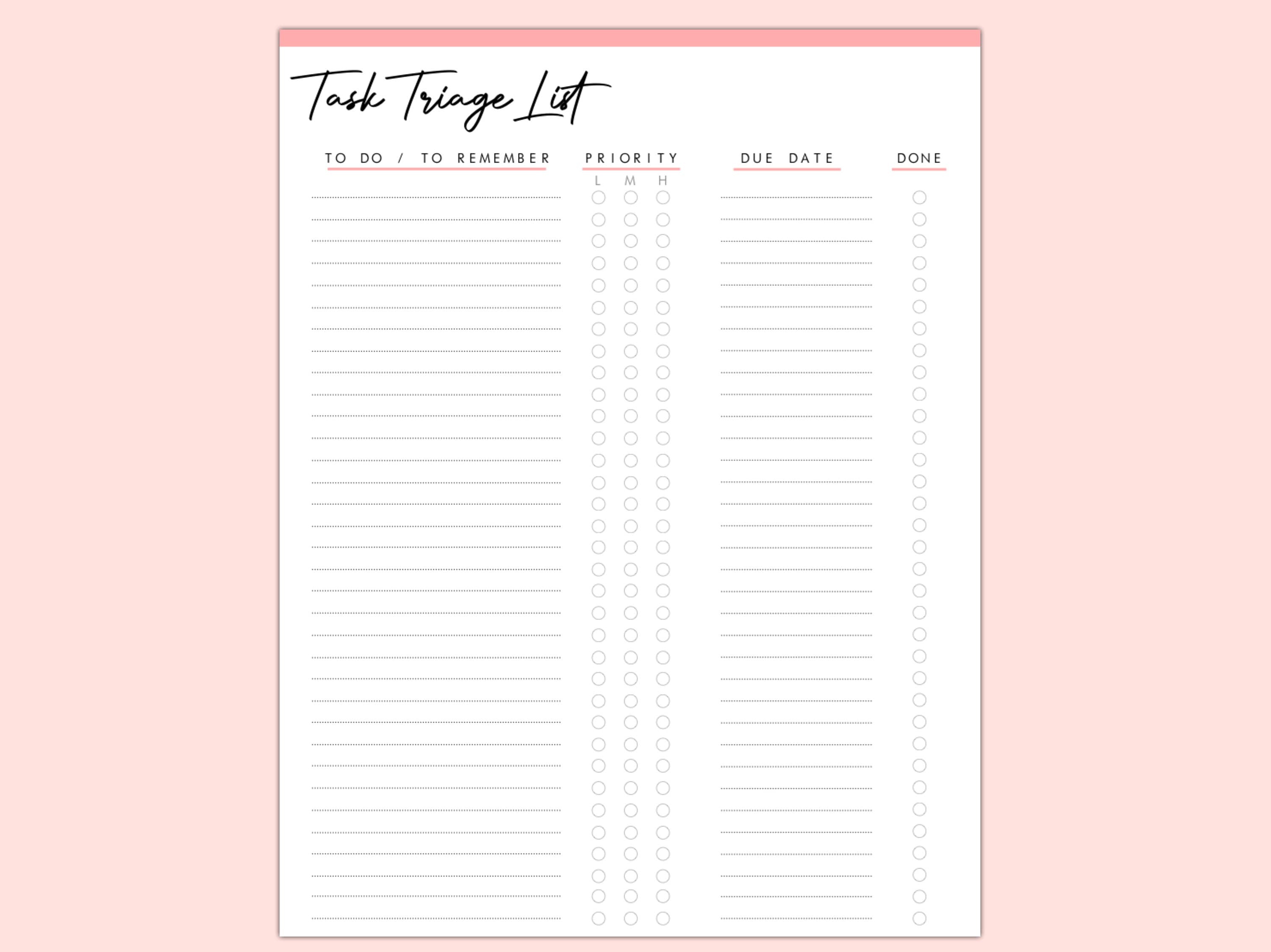 Printable Task Triage | to Do List | Task List | Triage List | Triage ...