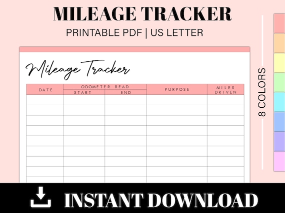 Printable Mileage Tracker Mileage Tracking Mileage Log | Etsy