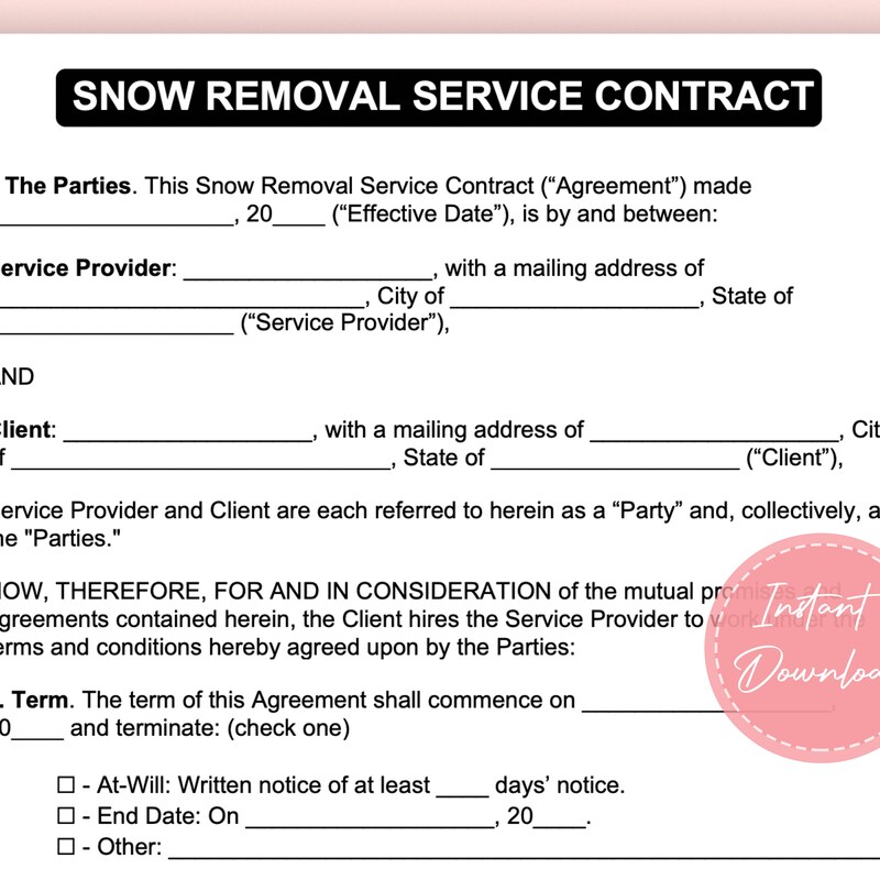 Snow Contract - Etsy