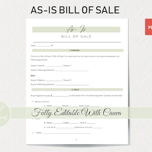 Customizable As-is Bill of Sale Template: Printable Legal Contract for ...