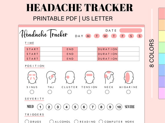 Migraine Tracker Headache Tracker Printable Headache Log - Etsy