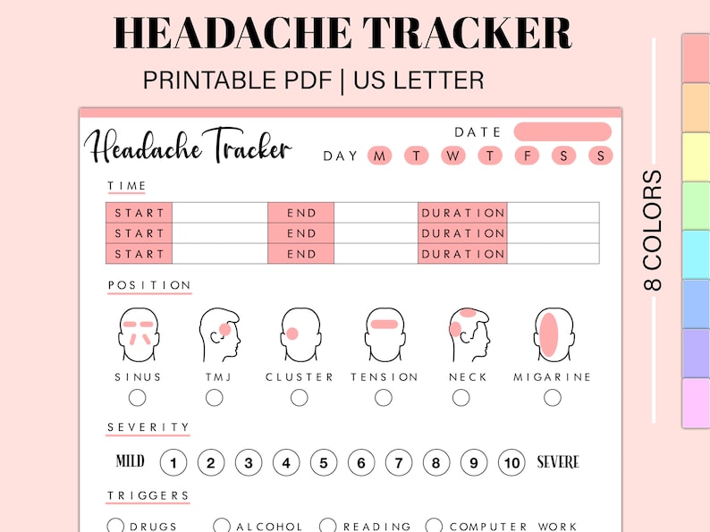 Migraine Tracker | Headache Tracker | Printable Headache Log | Migraine ...