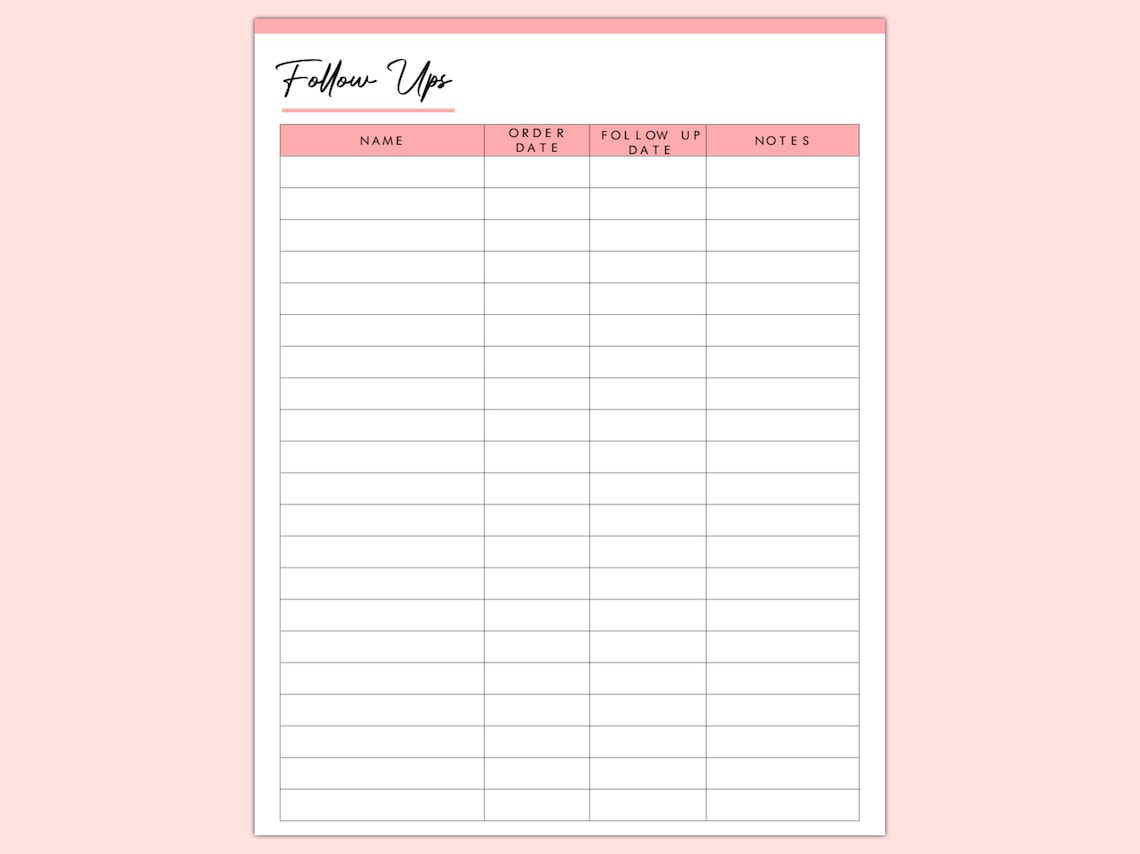 Client Follow up Printable | Challenger Follow up Log| Client Log ...