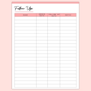Client Follow up Printable | Challenger Follow up Log| Client Log ...