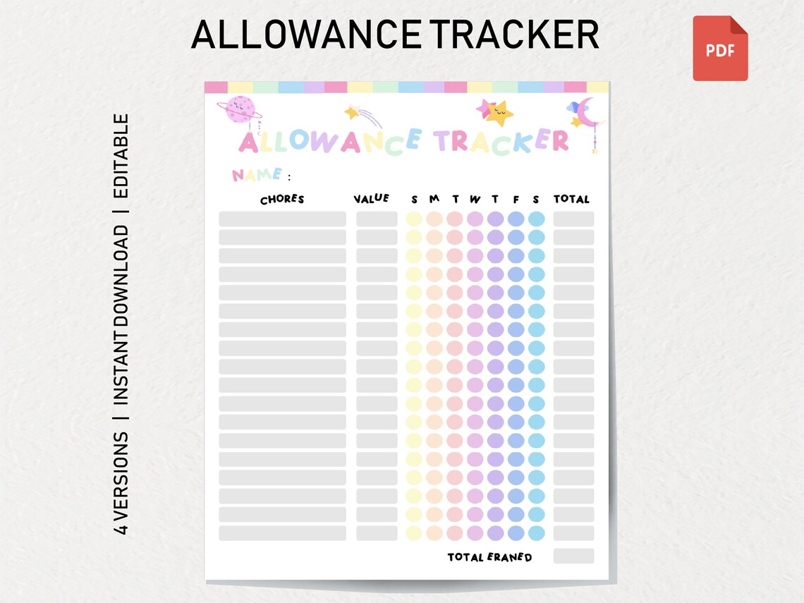Editable Kid's Allowance Tracker: Fun & Interactive Digital Tool for ...