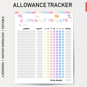 Editable Kid's Allowance Tracker: Fun & Interactive Digital Tool for ...