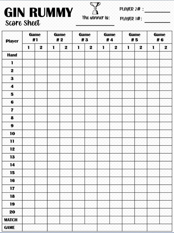 Gin Rummy Score Card Gin Rummy Scoresheet Gin Rummy Score | Etsy