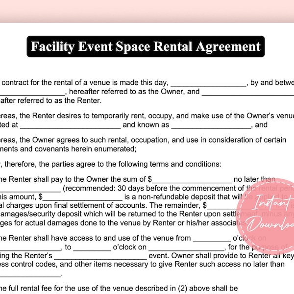 Space Rental Contract Template - Etsy