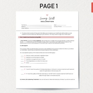 Editable Living Will Kit: Living Will Declaration and Health Care Power ...