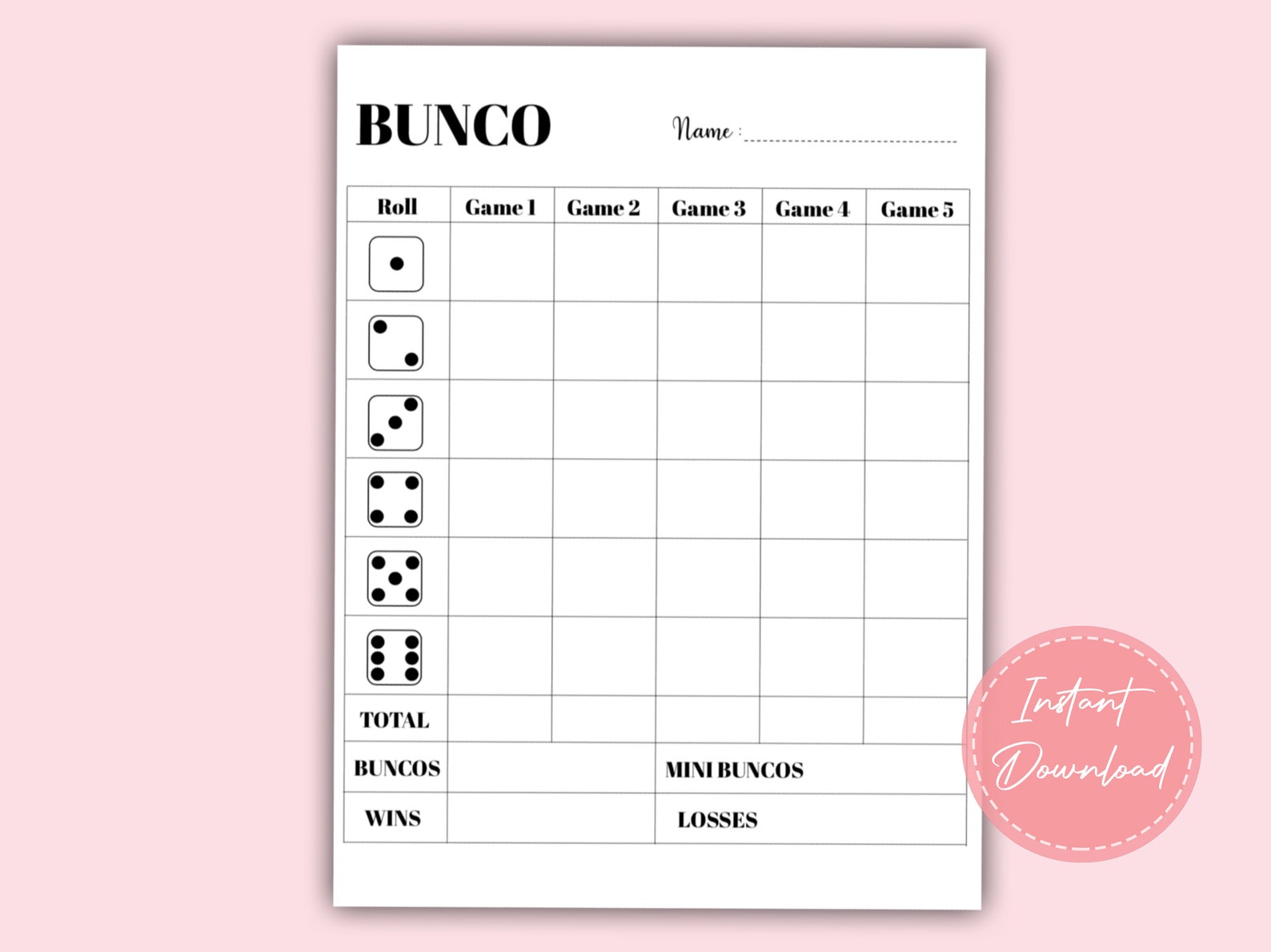 Bunco Score Card Printable (8.5x11 PDF Download) - Etsy