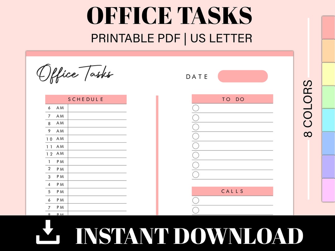 Office Task Tracker Printable | Work Planner | Office Organizer | Work ...