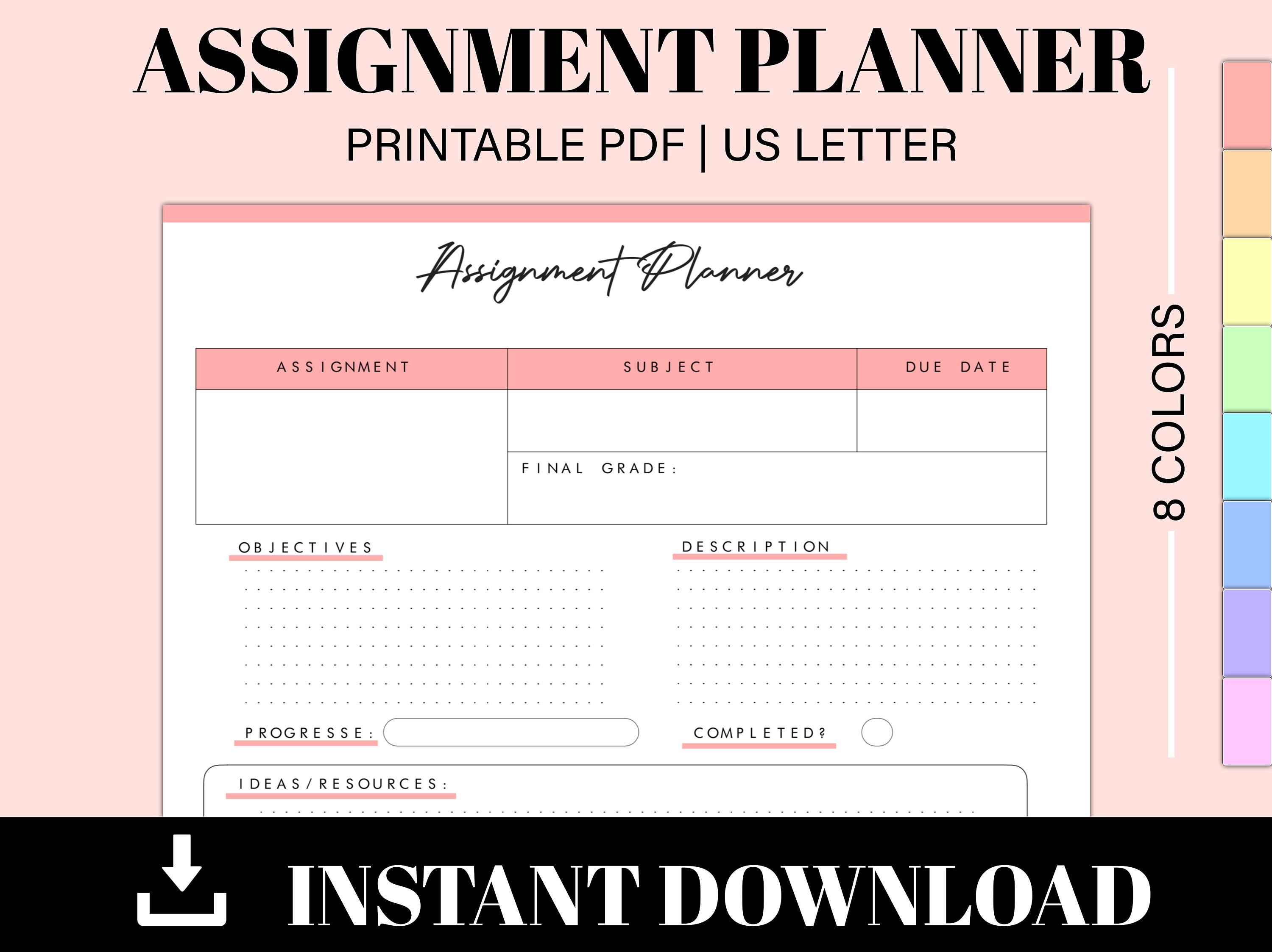 Assignment Planner Printable - Assignment Log - Homework Planner ...