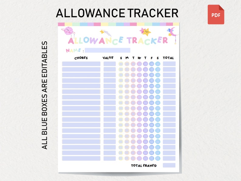 Editable Kid's Allowance Tracker: Fun & Interactive Digital Tool for ...