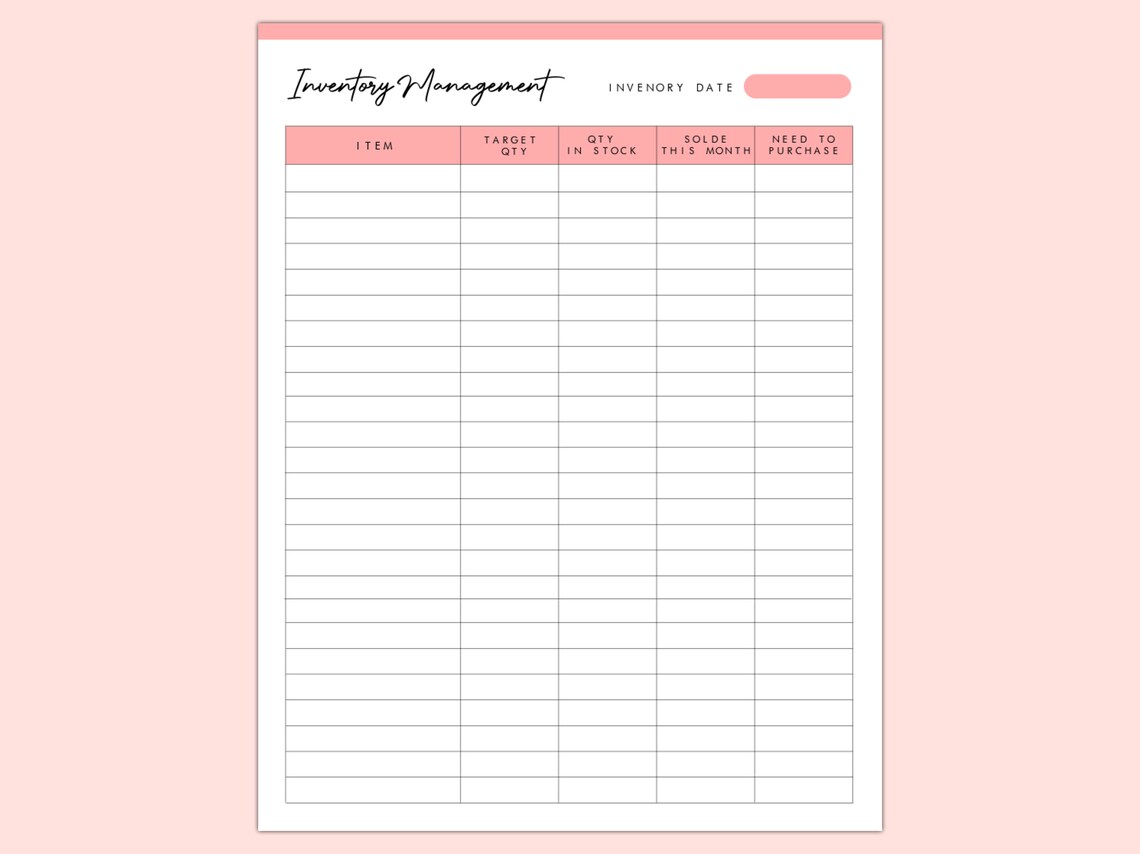 Inventory Management Printable | Small Business Inventory | Inventory ...