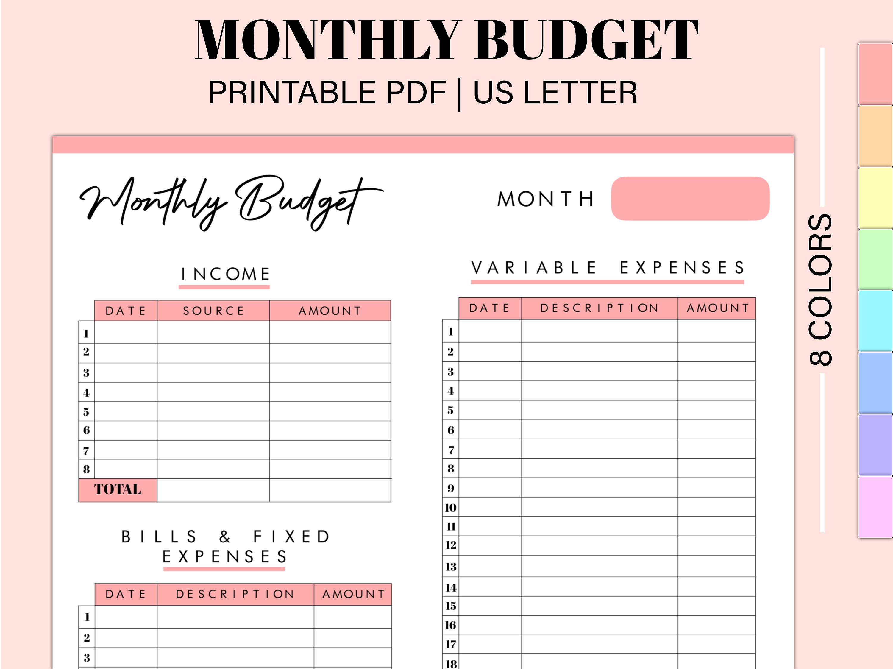 Monthly Budget Planner Finance Planner Monthly Budget Paycheck Budget ...