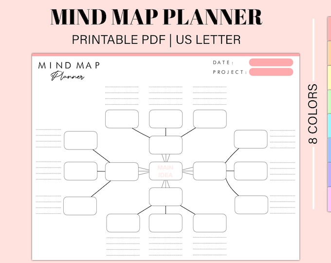 Vertical Mind Map, Fillable PDF Printable Mind Map Planner Idea Board ...