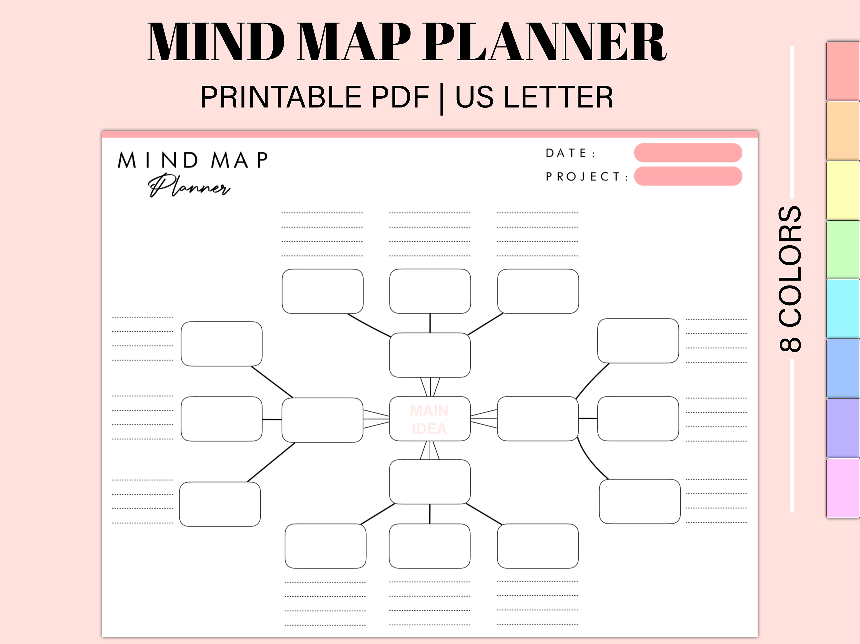 Printable Mind Map Planner | Idea Board | Mind Map Template ...