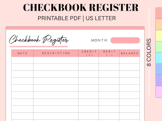 Printable Checkbook Register Finance Tracker Check | Etsy