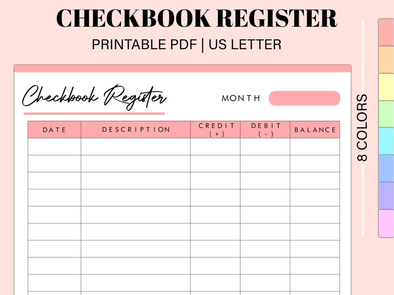 Printable Checkbook Register | Finance Tracker | Check Register ...