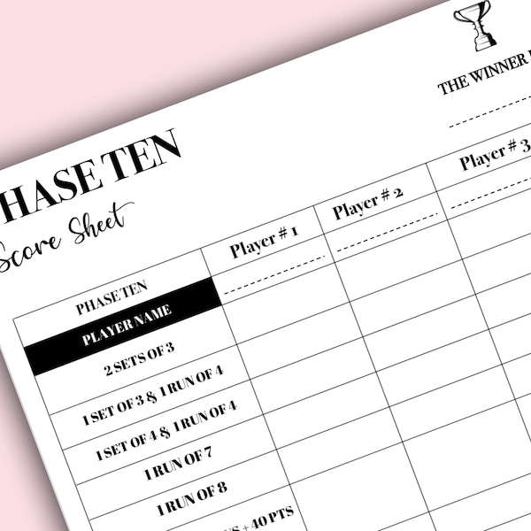 Phase Ten Score Sheet - Etsy