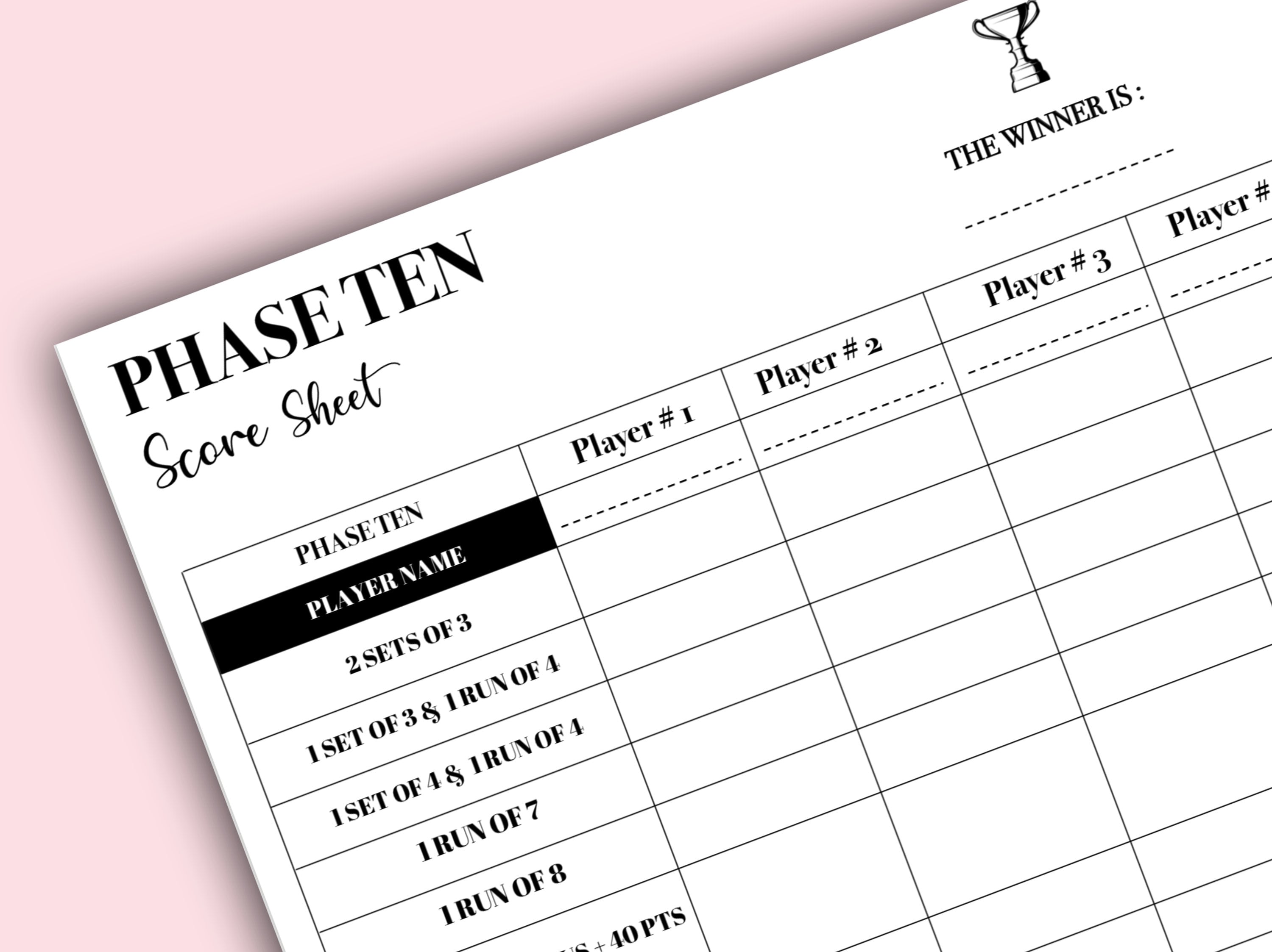 Phase Ten Score Card Phase Ten Scoresheet Phase Ten Score Pads ...