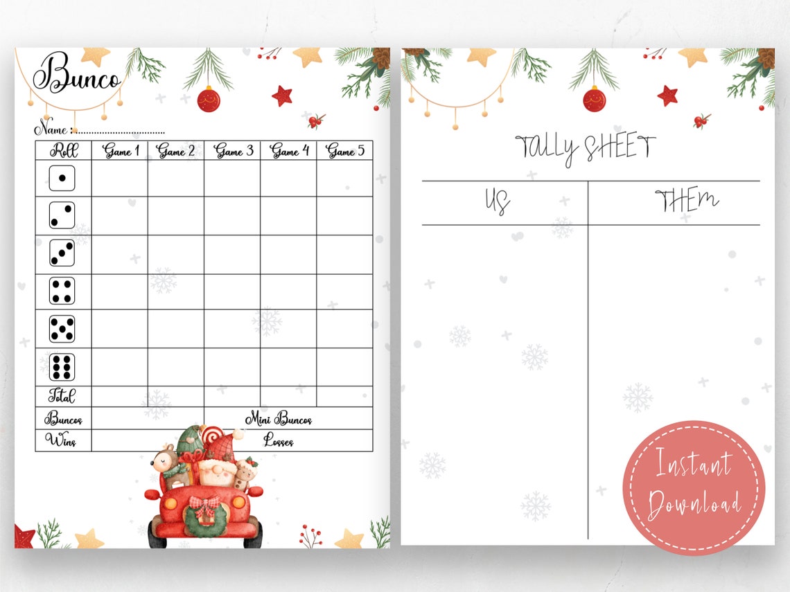Christmas Bunco Score Card | Bunco Scoresheet | Bunco Score Pads ...