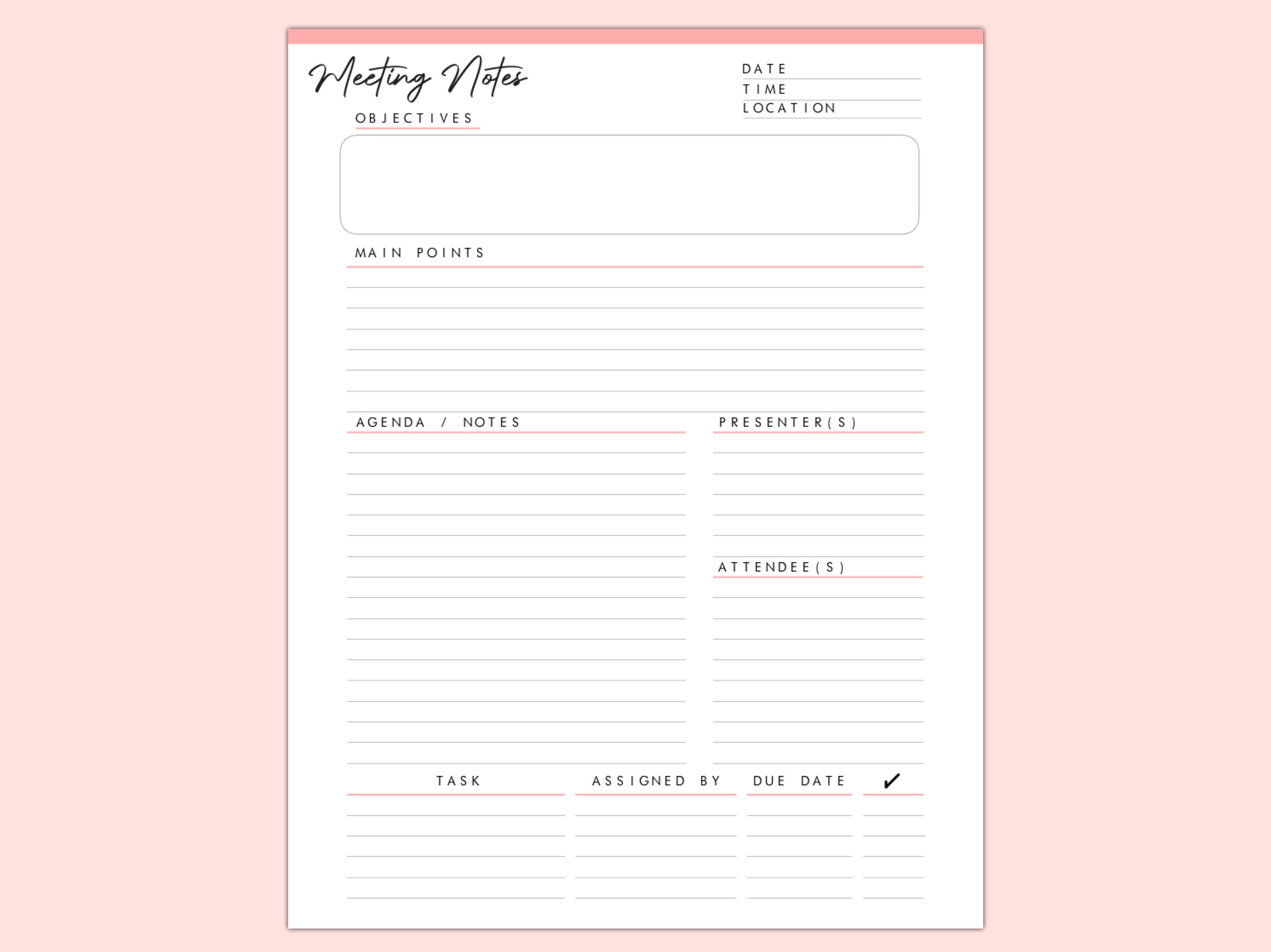 Printable Meeting Minutes | Meeting Notes Template | Project Meeting ...