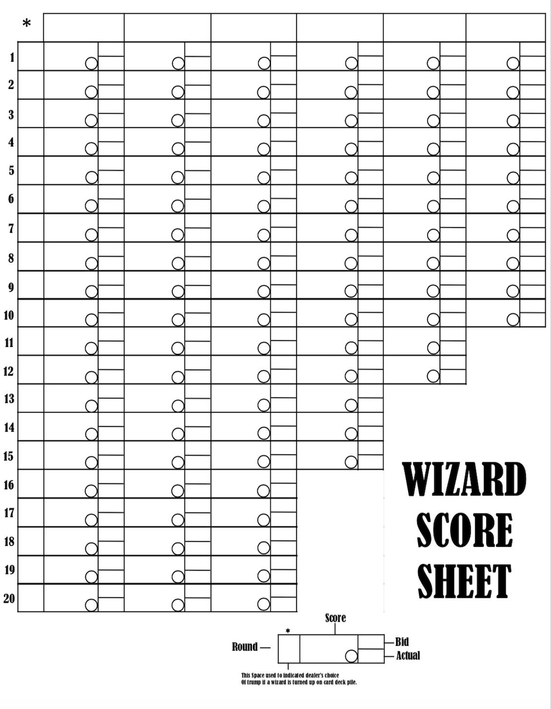 Wizard Score Card - Wizard Scoresheet - Wizard Score Pads - Printable ...