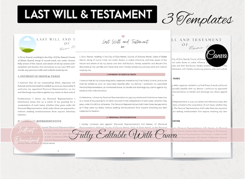 Last Will and Testament Template: DIY Estate Planning (canva Editable ...