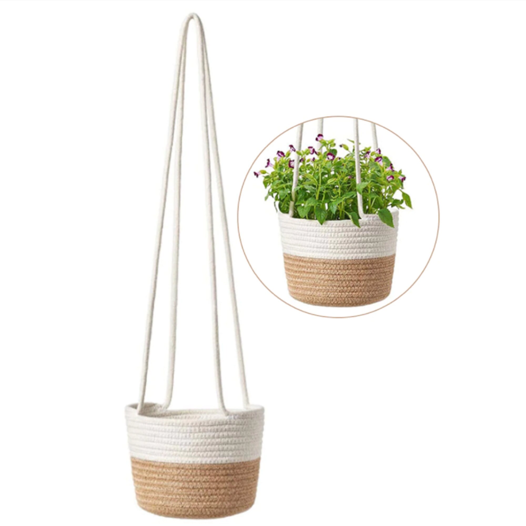 2 Pcs Indoor Hanging Planter Basket Jute Rope Braided Boho Home Decor ...