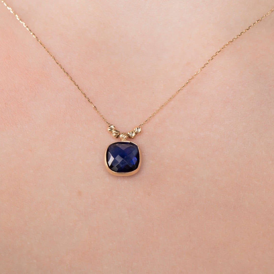 Navy Blue Crystal Necklace in 14K Gold / Real Gold Necklace - Etsy